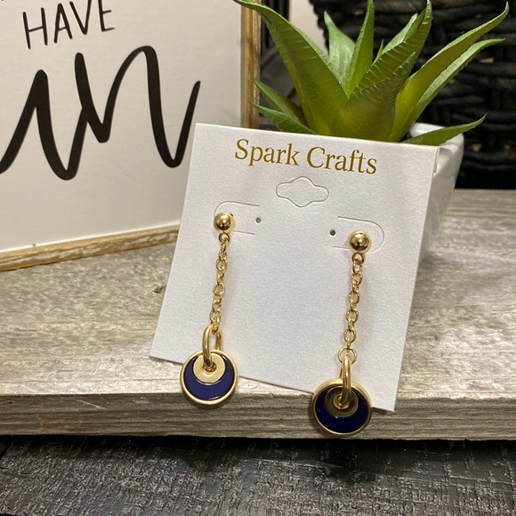 Spark Crafts | Jewelry | New Spark Crafts Gold Tone Navy Blue Dangle ...